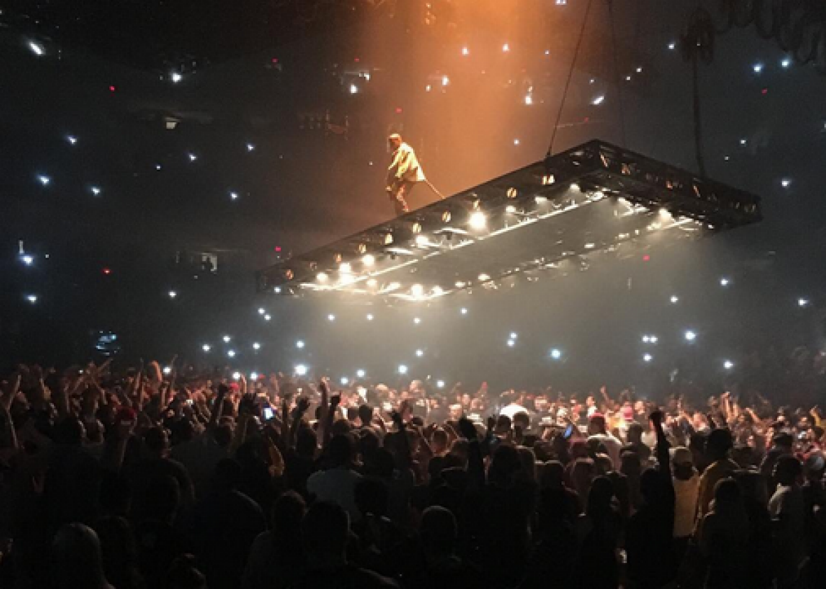 Kanye West’s Saint Pablo tour has a floating stage.