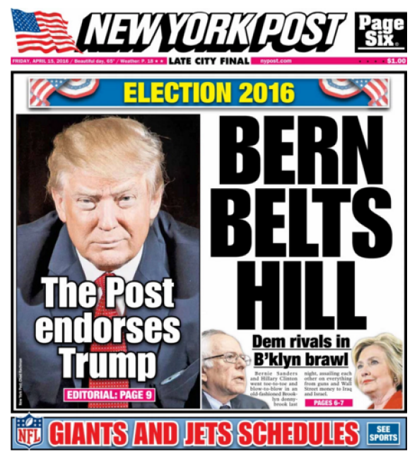 New York Post endorses Trump, disagrees with him on pretty much everything.