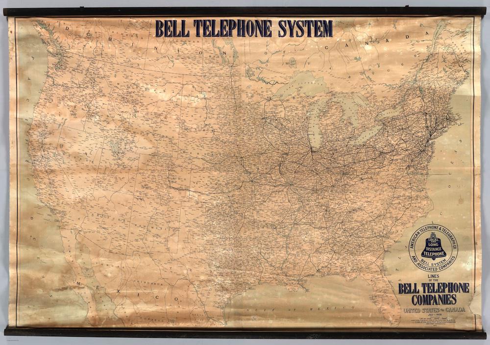 History of the American telephone system: Map of Bell coverage in 1910.