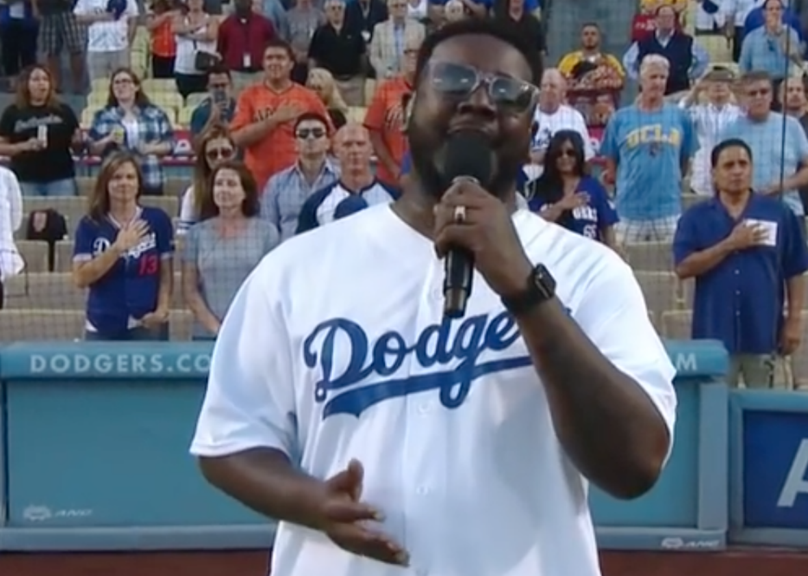 T-Pain performs the national anthem at a Los Angeles Dodgers game ...