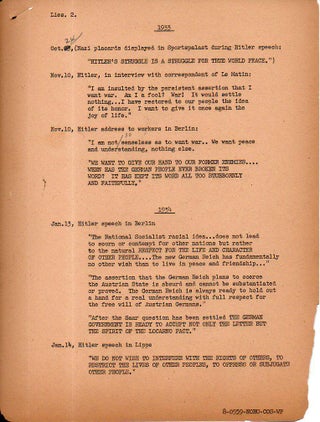 A list of Hitler’s lies, compiled by the Office of War Information in 1942.