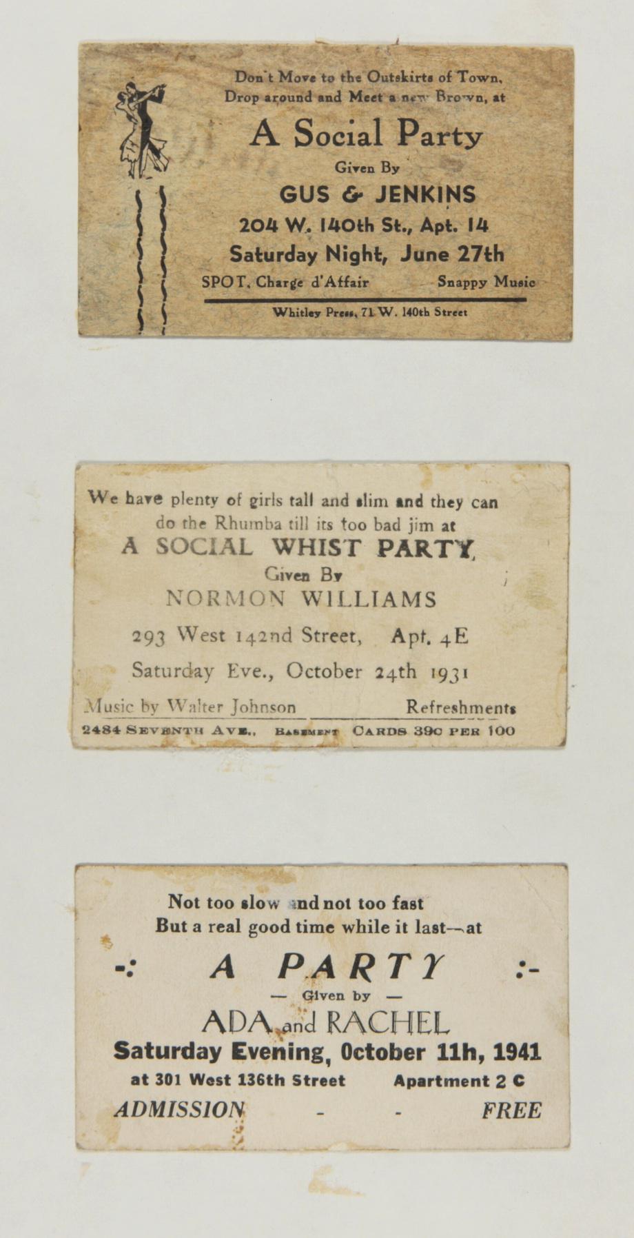 Rent parties: Langston Hughes' collection of rent party cards (PHOTO).