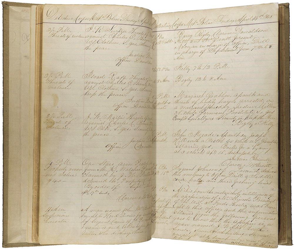 Lincoln Assassination: DC police blotter record